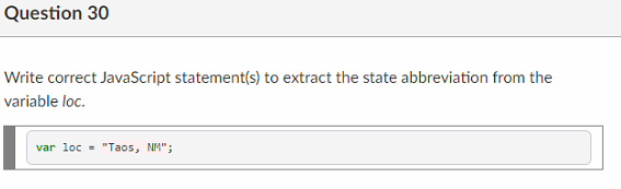Solved Question 30 Write correct JavaScript statement(s) to | Chegg.com