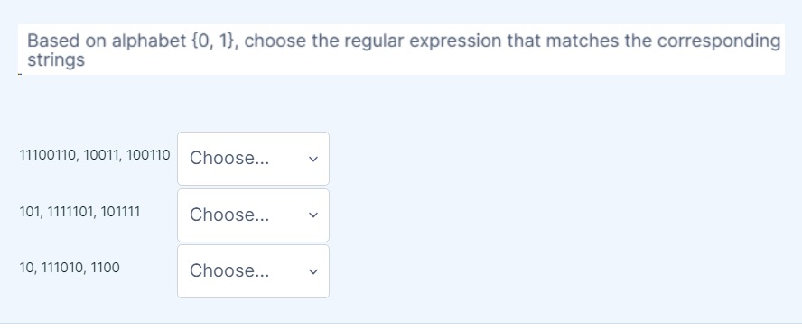 Solved Based on alphabet {0,1}, ﻿choose the regular | Chegg.com
