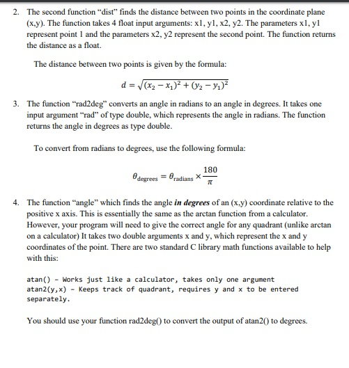 Solved 2. The second function "dist" finds the distance | Chegg.com