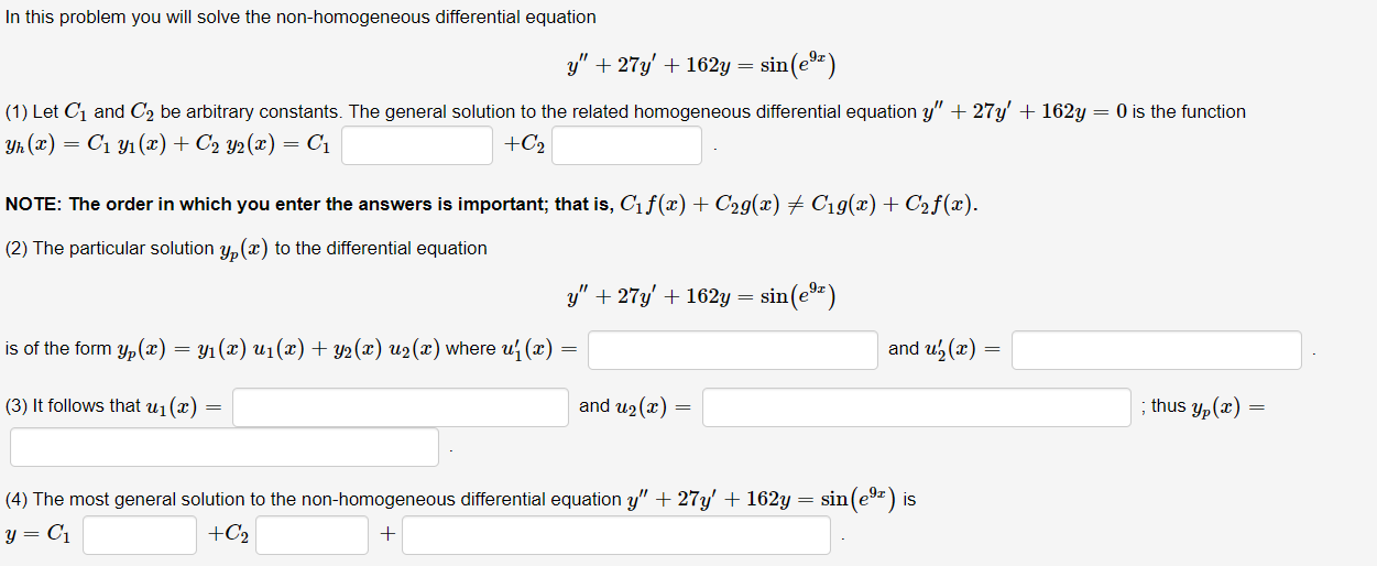 Solved In this problem you will solve the non-homogeneous | Chegg.com