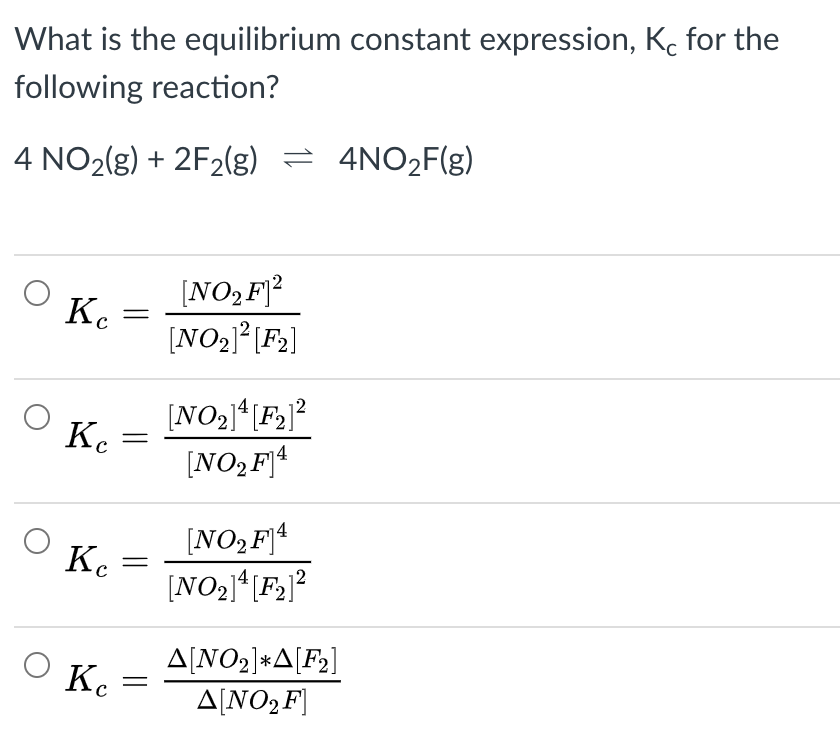 Solved What is the equilibrium constant expression, Kc for | Chegg.com