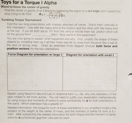 Solved Toys for a Torque I Alpha Wand to know the center of | Chegg.com