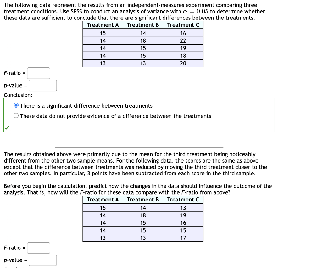 Solved The following data represent the results from an | Chegg.com