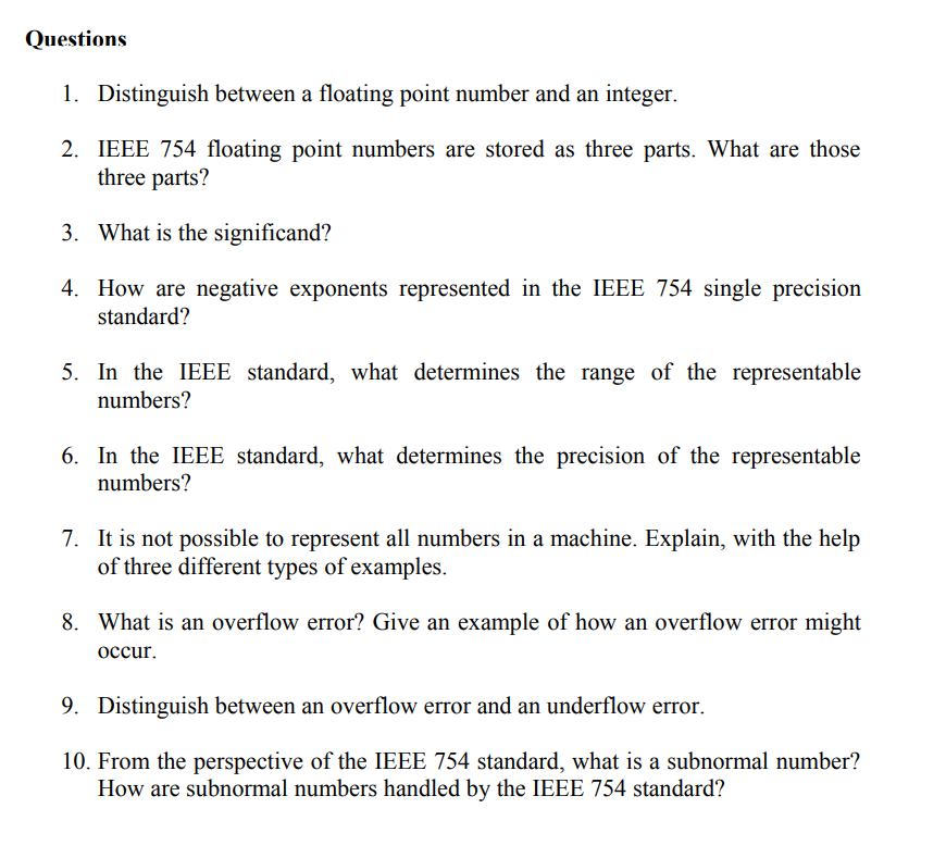 Solved Questions 1. Distinguish between a floating point | Chegg.com