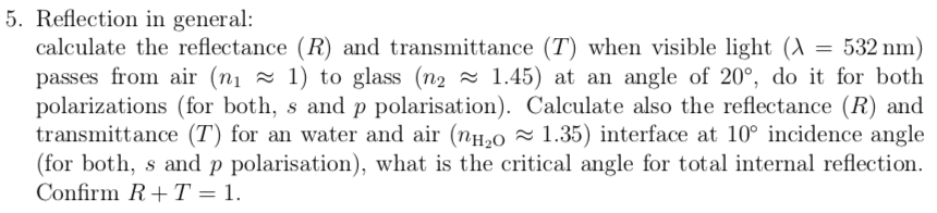Solved 5. Reflection in general: calculate the reflectance | Chegg.com