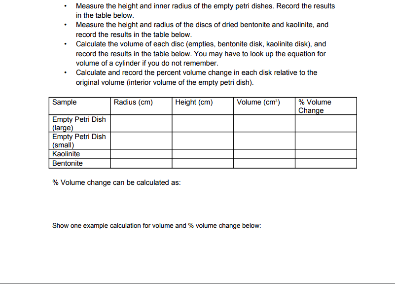 Solved Original volume is empty dish, Small petri dish: | Chegg.com
