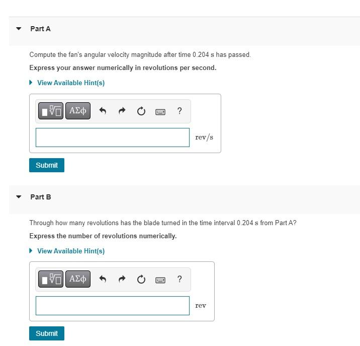 Solved An electric ceiling fan is rotating about a fixed | Chegg.com