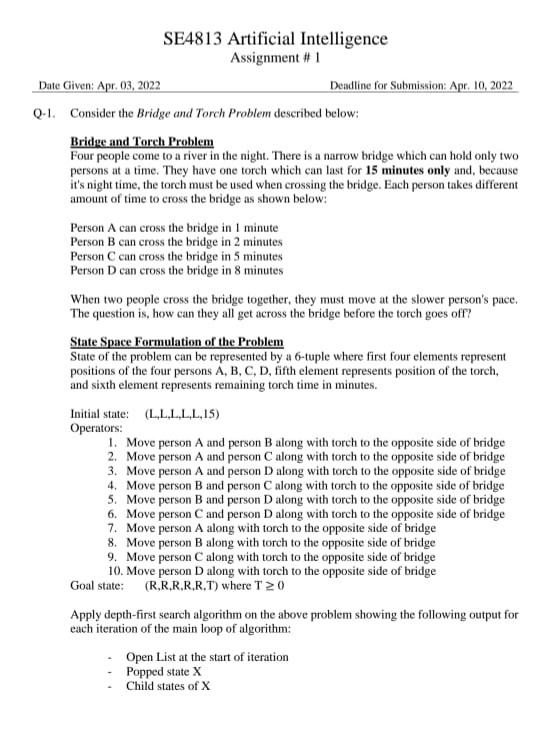 Solved SE4813 Artificial Intelligence Assignment #1 Date | Chegg.com