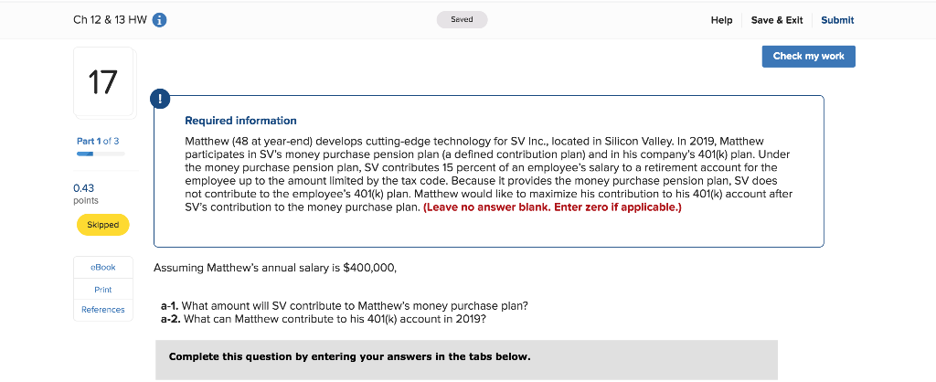 Solved Ch 12 & 13 HW A Seved Help Save & Exit Submit Check | Chegg.com