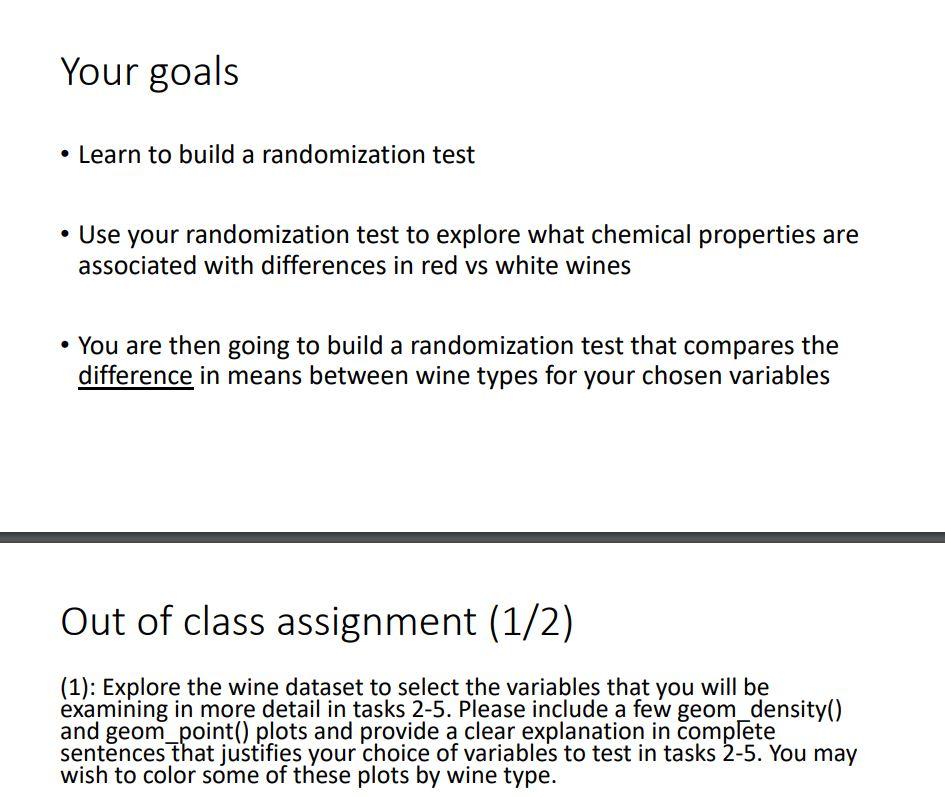 Your goals - Learn to build a randomization test - | Chegg.com