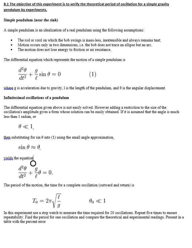 Solved 8 1 The Objective Of This Experiment Is To Verify The
