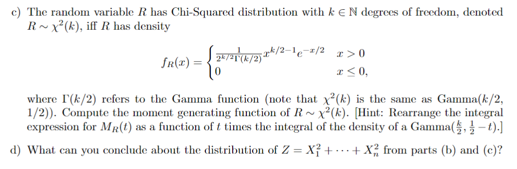 Solved Problem 5. Chi-Square distribution: a) Suppose | Chegg.com