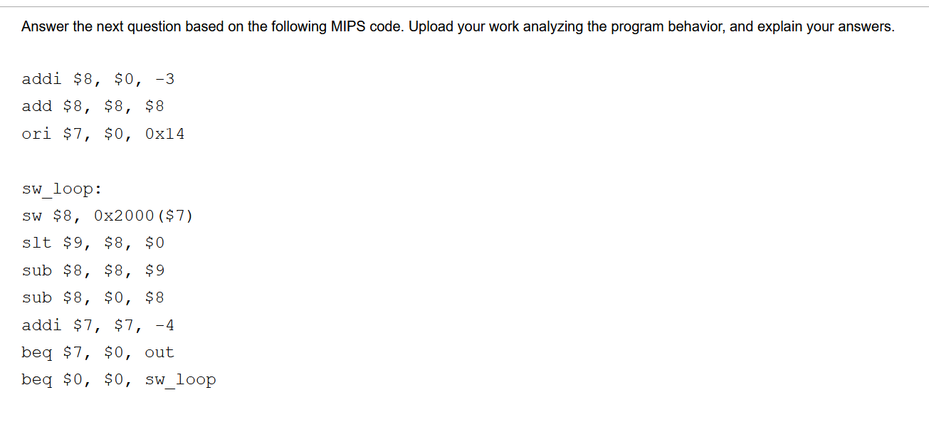 Answer the next question based on the following MIPS | Chegg.com