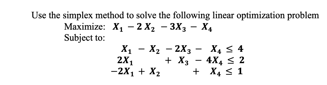 Solved Use the simplex method to solve the following linear | Chegg.com
