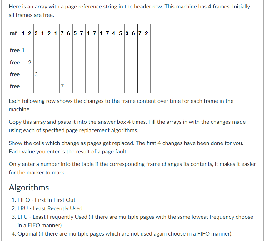 Solved Here is an array with a page reference string in the | Chegg.com