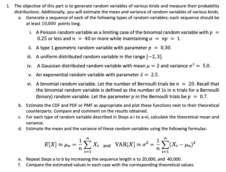 Solved 1. The objective of this part is to generate random | Chegg.com