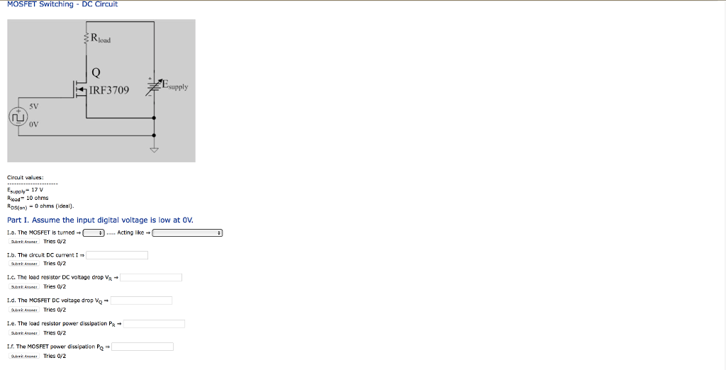Solved MOSFET Switching-DC Circuit Rload IRF3709 5V Circuit | Chegg.com