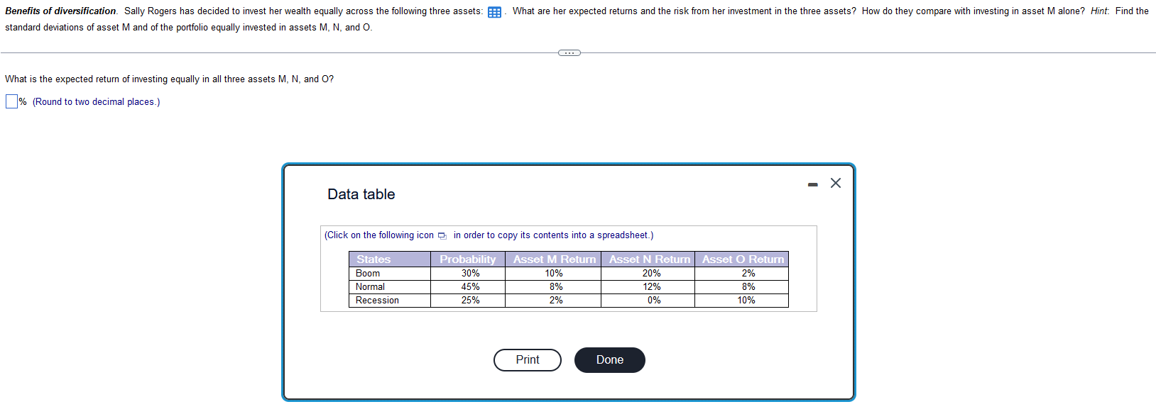 Solved What is the expected return of investing equally in | Chegg.com