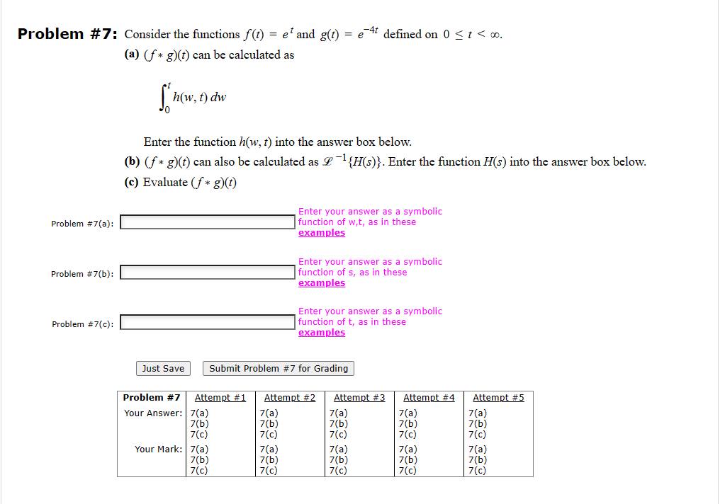 Solved Problem #7: Consider the functions f(t)=et ﻿and | Chegg.com