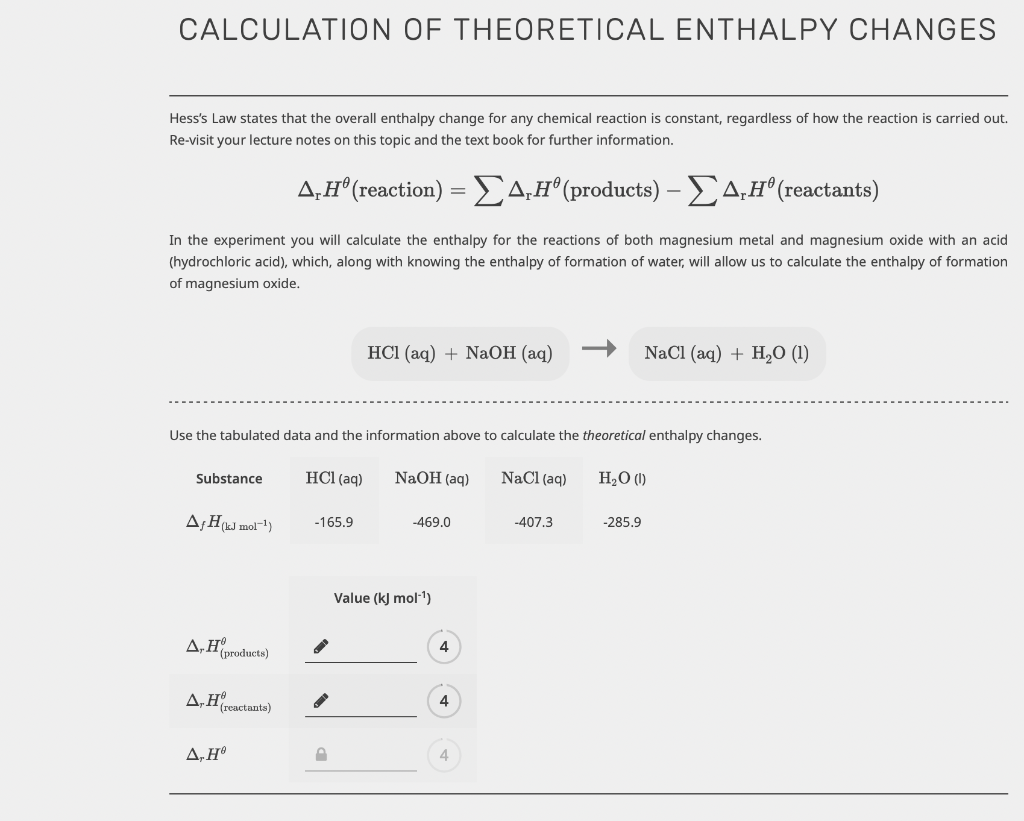 Solved CALCULATION OF THEORETICAL ENTHALPY CHANGES Hess's | Chegg.com