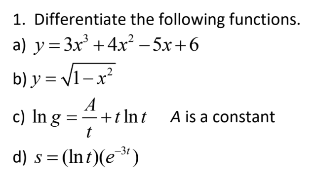Solved 1. Differentiate the following functions. a) | Chegg.com