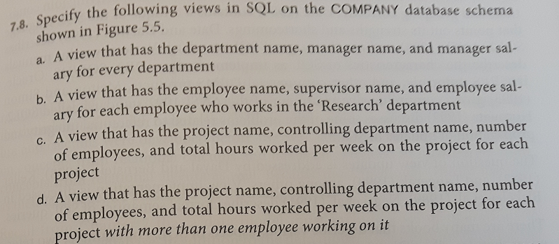 Solved Specify the following views in SQL on the COMPANY | Chegg.com