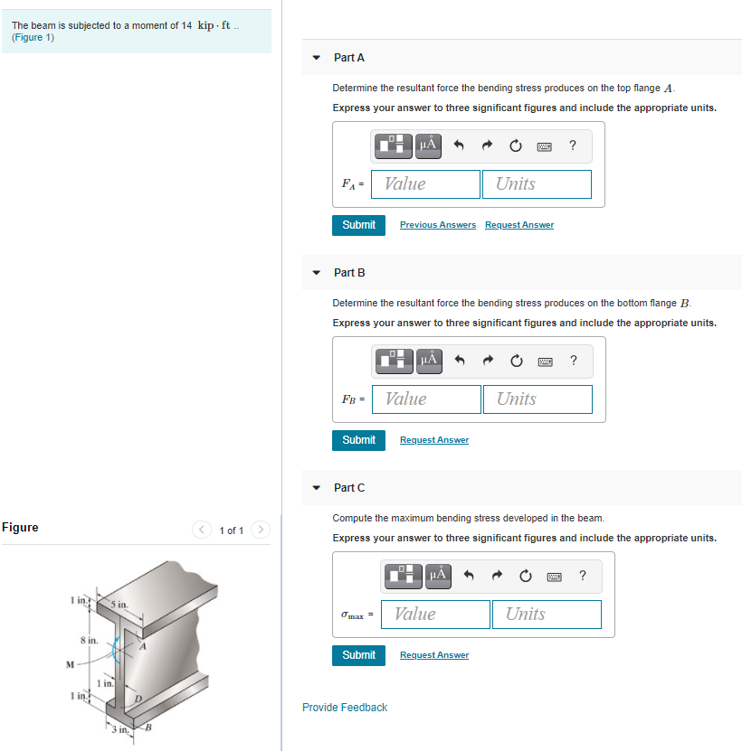Solved The beam is subjected to a moment of 14 kip.ft... | Chegg.com