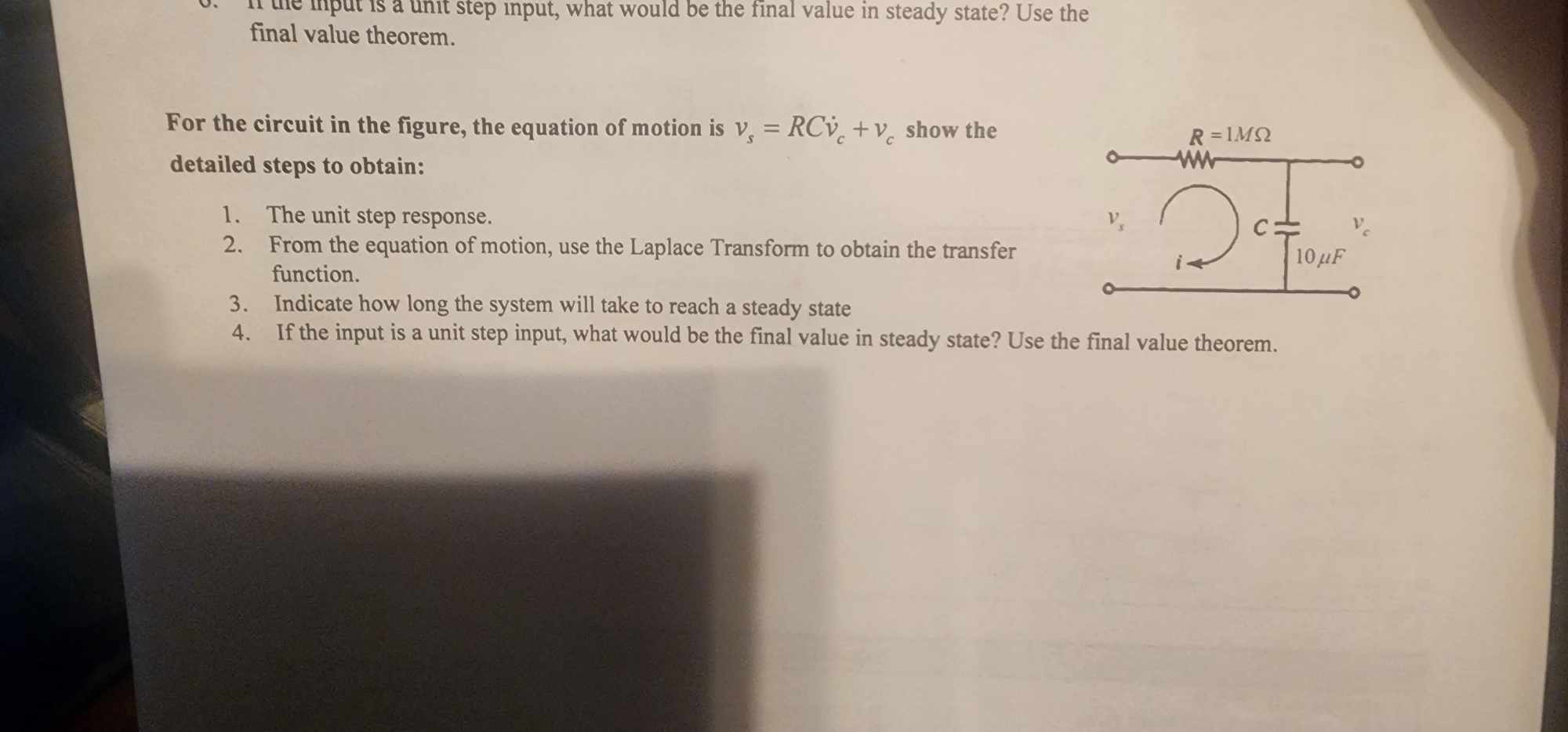 Solved final value theorem.For the circuit in the figure, | Chegg.com