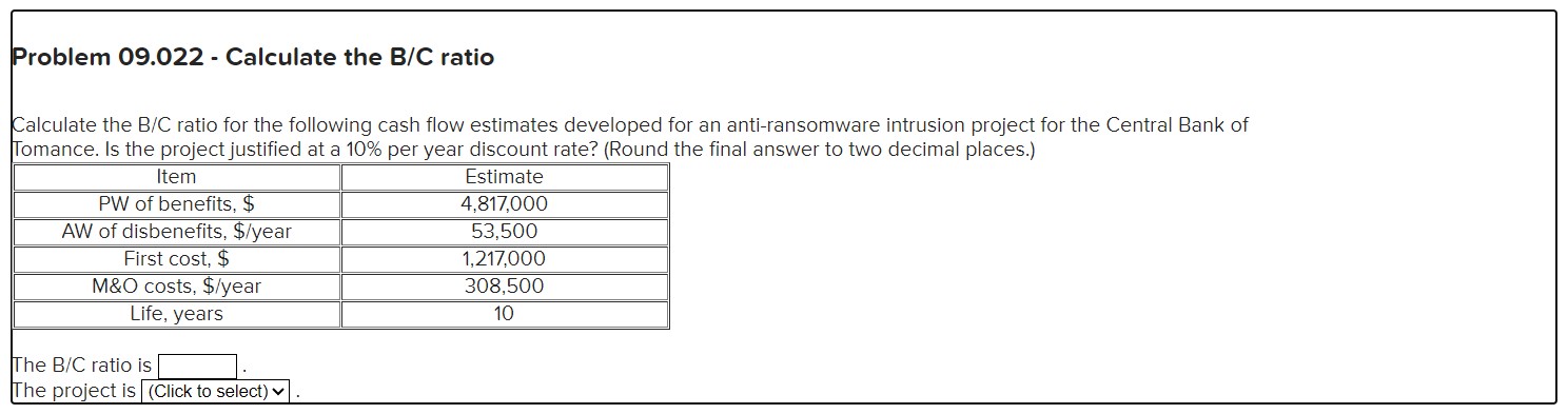 Solved Problem 09.022 - ﻿Calculate the BC ﻿ratioCalculate | Chegg.com