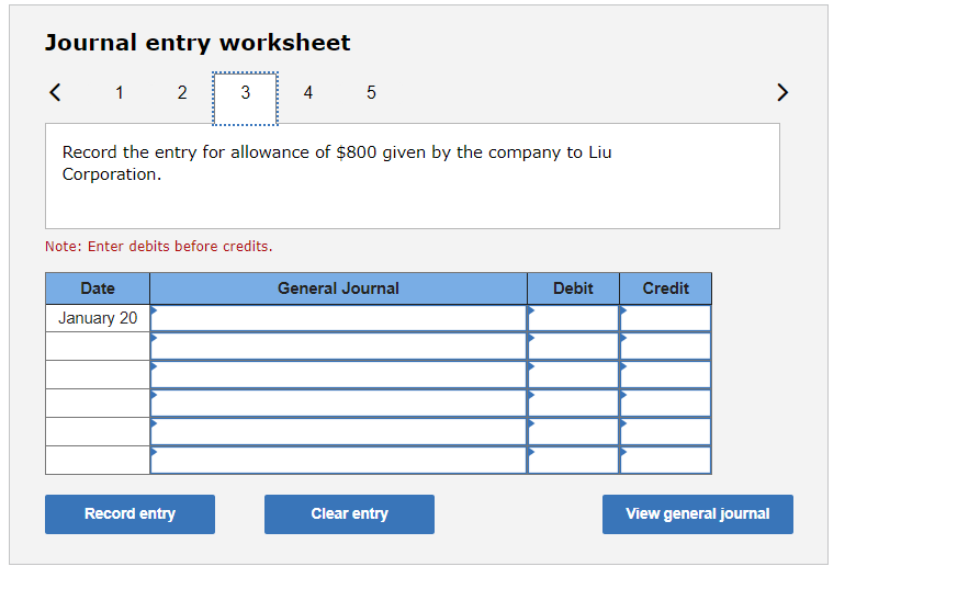 Journal entry worksheet Record the entry for return | Chegg.com