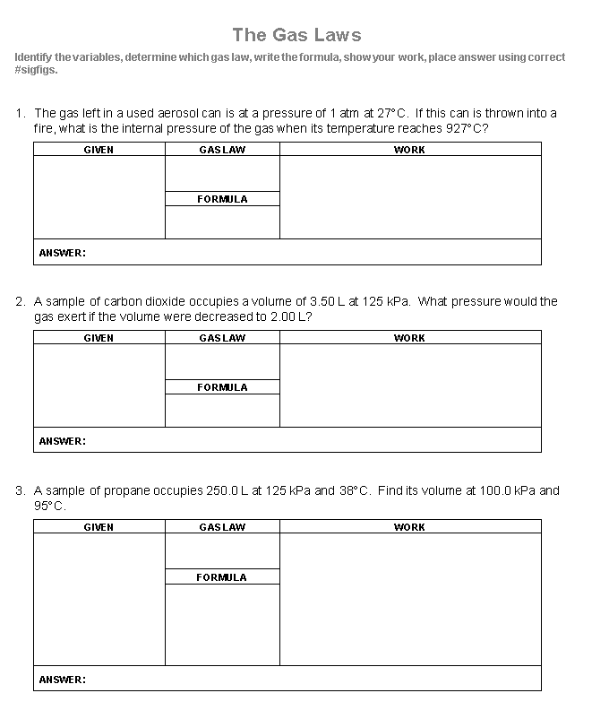 Solved The Gas Laws Identify the variables, determine which | Chegg.com