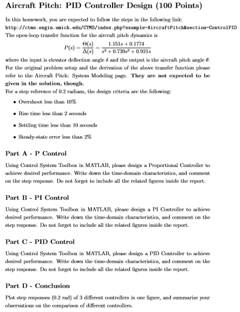 Aircraft Pitch: PID Controller Design (100 Points) In | Chegg.com