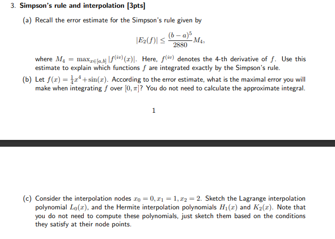 Solved 3. Simpson's rule and interpolation [3pts] (a) Recall | Chegg.com
