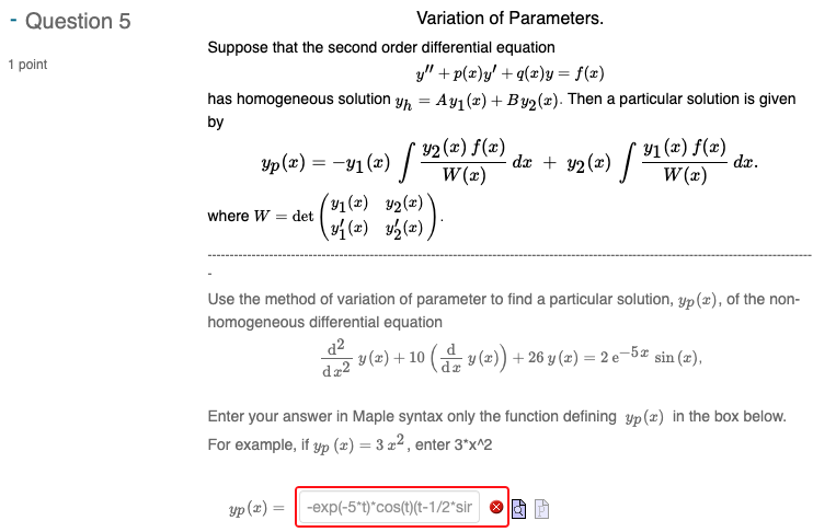 Solved Variation Of Parameters Suppose That The Second