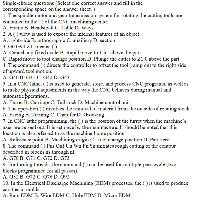 Solved Single-choice questions (Select one correct answer | Chegg.com
