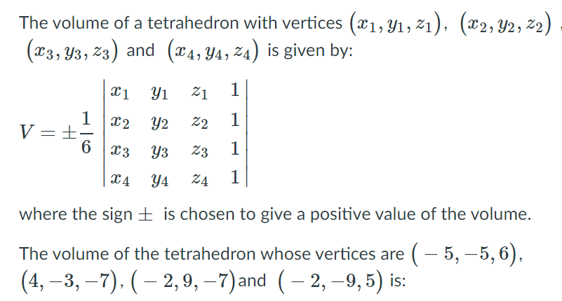 Solved Y1 The volume of a tetrahedron with vertices (x1, 41, | Chegg.com