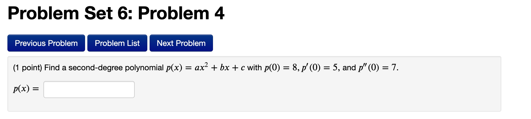 Solved Problem Set 7: Problem 5 Previous Problem Problem | Chegg.com