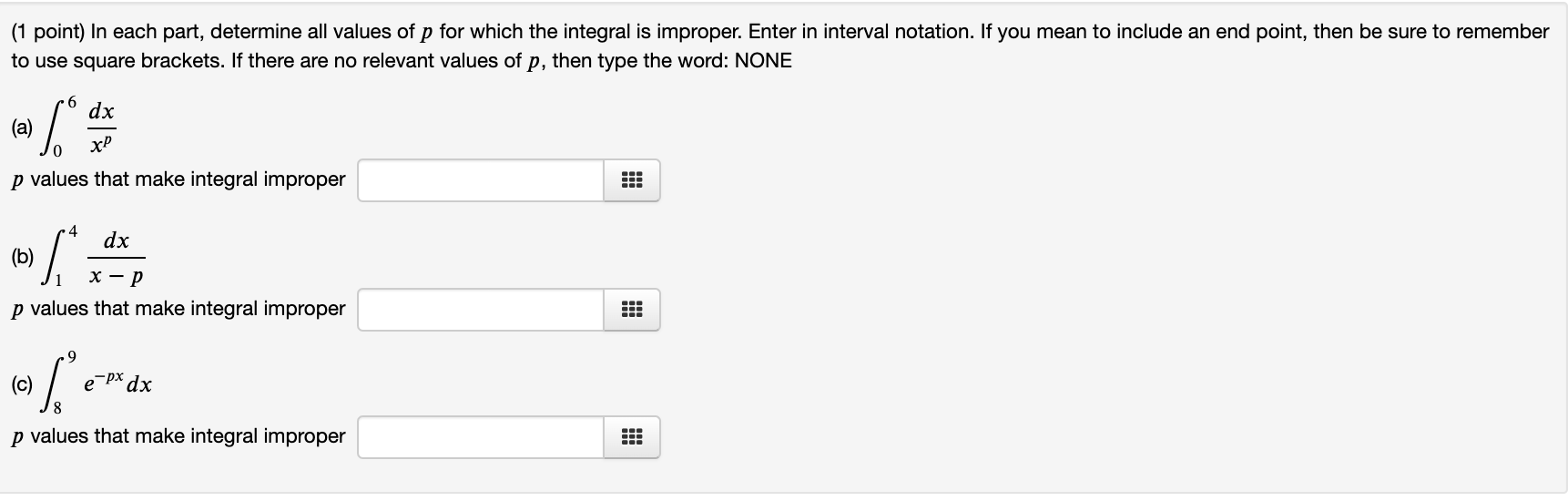 Solved (1 point) In each part, determine all values of p for | Chegg.com