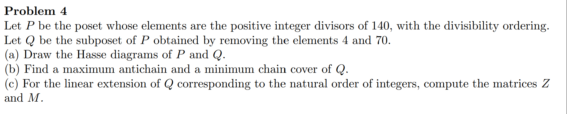 Solved Problem 4Let P ﻿be the poset whose elements are the | Chegg.com