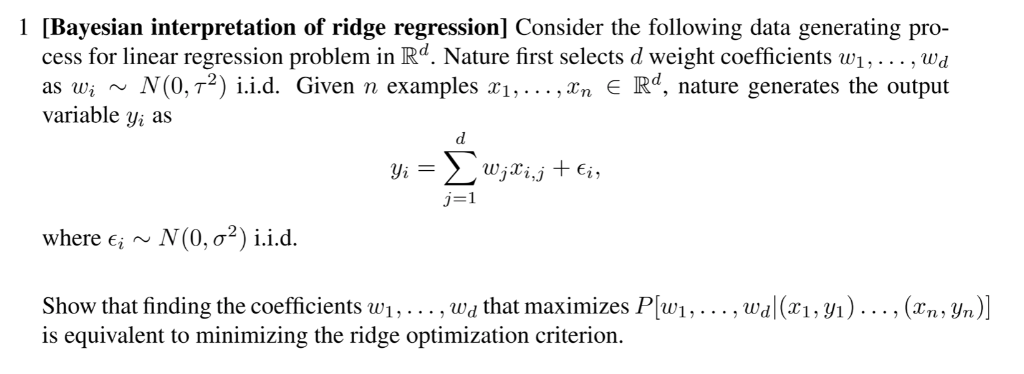 1 [Bayesian interpretation of ridge regression] | Chegg.com