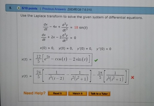 Solved 8 5/10 points I Previous Answers ZillDiffEQ9 7.6.010. | Chegg.com