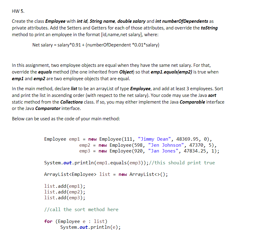 Solved Create the class Employee with int id, String name, | Chegg.com