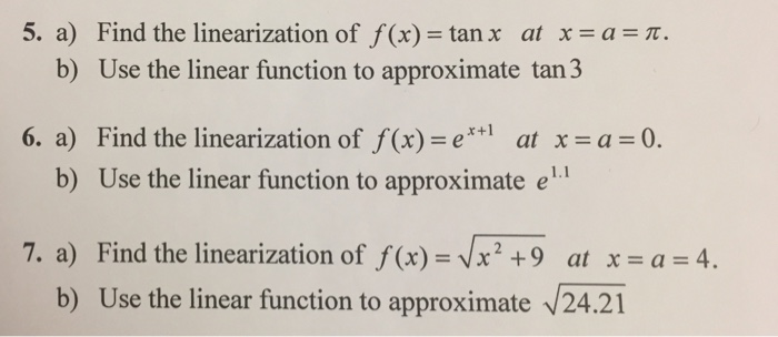 Solved 5. a) Find the linearization of f (x) = tan x Use the | Chegg.com