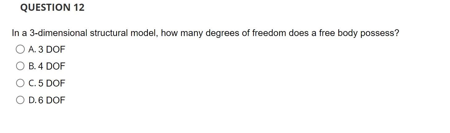Solved In A 3 Dimensional Structural Model How Many Degrees
