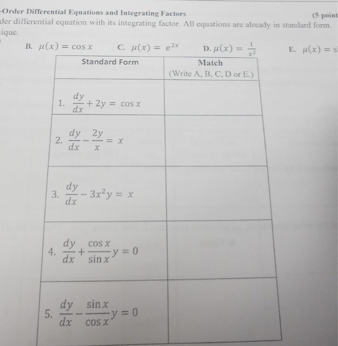 Solved Order Differential Equations and Integrating Factors | Chegg.com