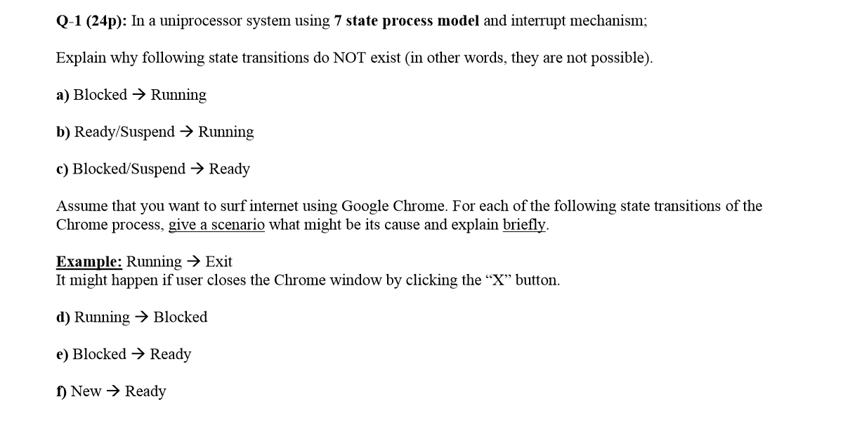 Solved Q-1 (24p): In a uniprocessor system using 7 state | Chegg.com