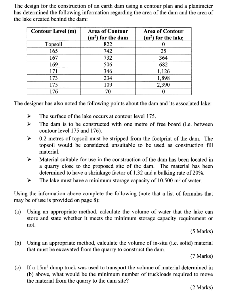 The design for the construction of an earth dam using | Chegg.com