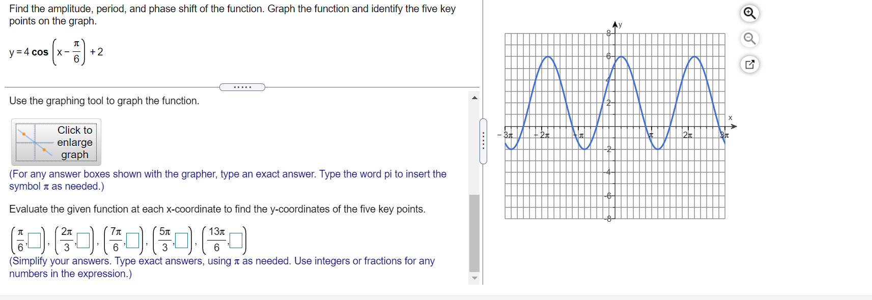Solved Find the amplitude, period, and phase shift of the | Chegg.com