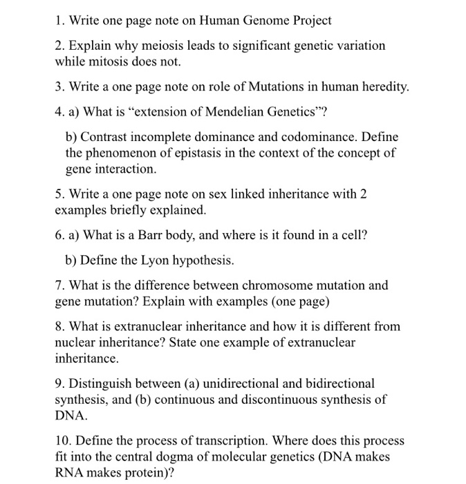 Solved 1 Write One Page Note On Human Genome Project 2 Chegg