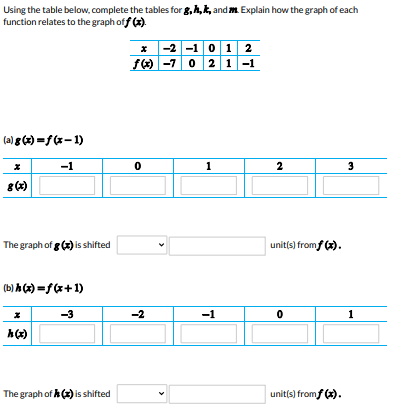 Solved Using the table below.complete the tables for g, h, | Chegg.com